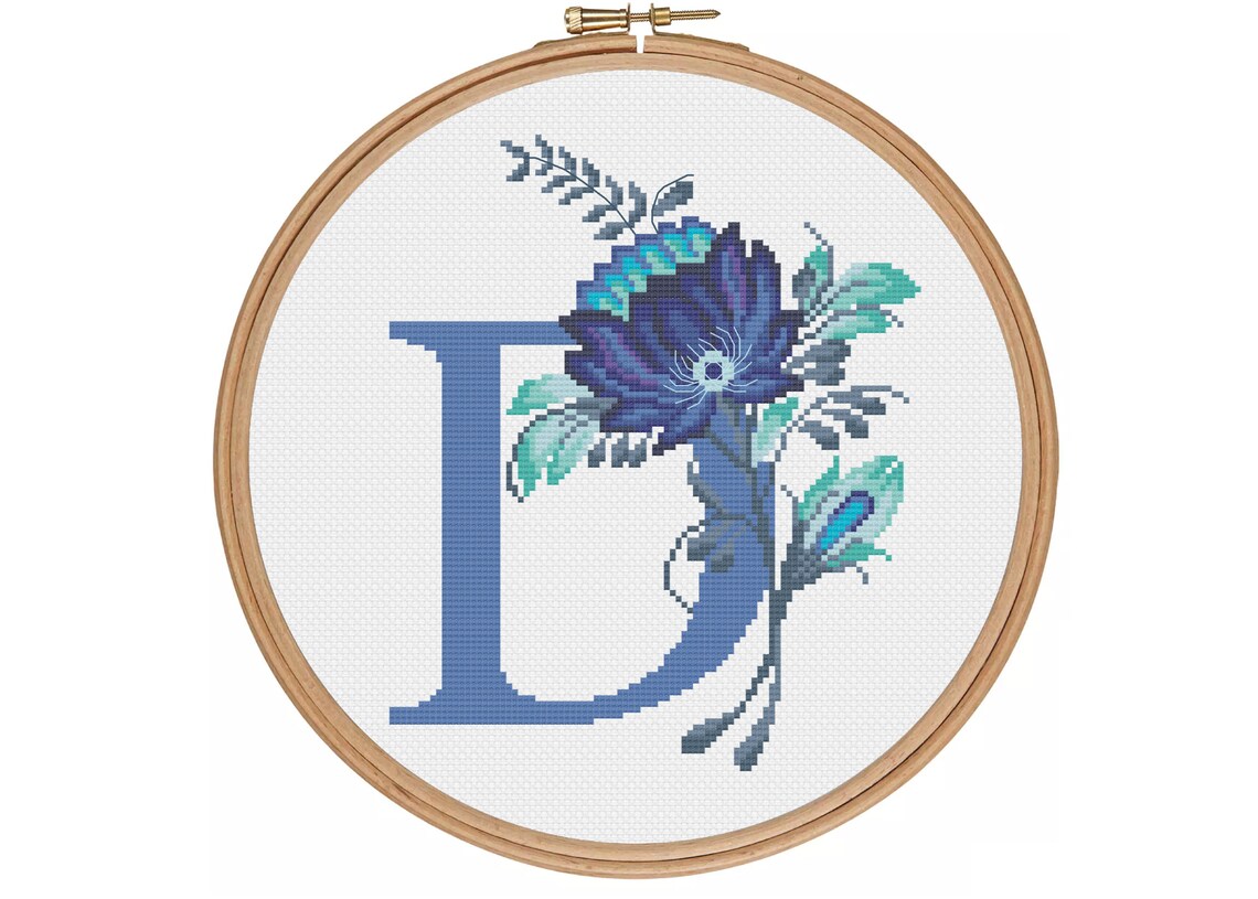 Floral Letter D - Cross Stitch Monogram Pattern D - Folk Traditional ...
