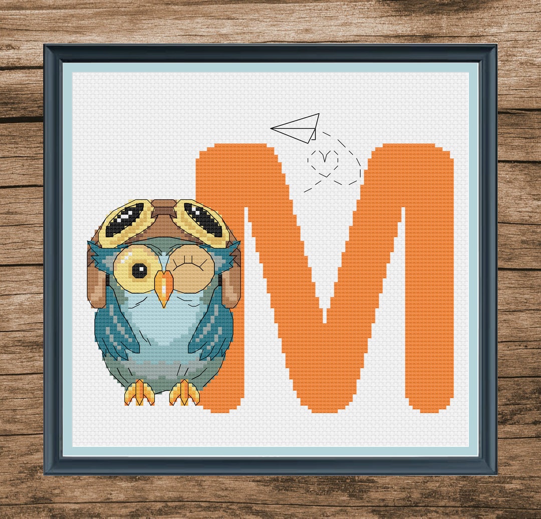 Owl Children Monogram Letter M - PDF Cross Stitch Pattern - Alphabet ...