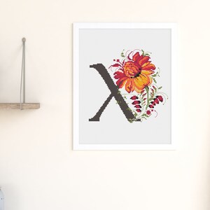 Floral Letter X - Cross Stitch Monogram Pattern X - Folk Traditional ...