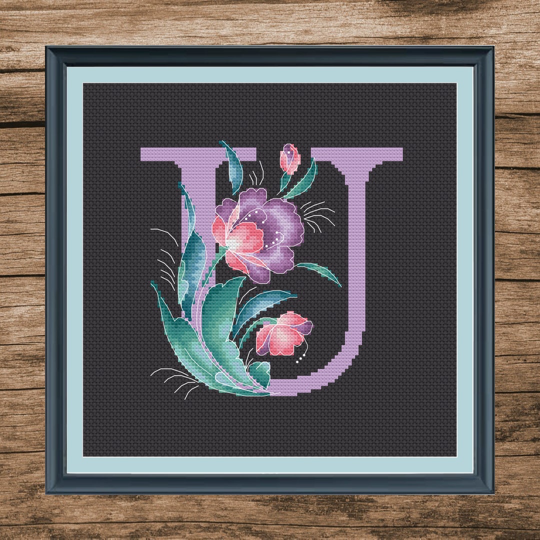 Floral Letter U - Folk Pdf Cross Stitch Pattern - Flower Monogram ...