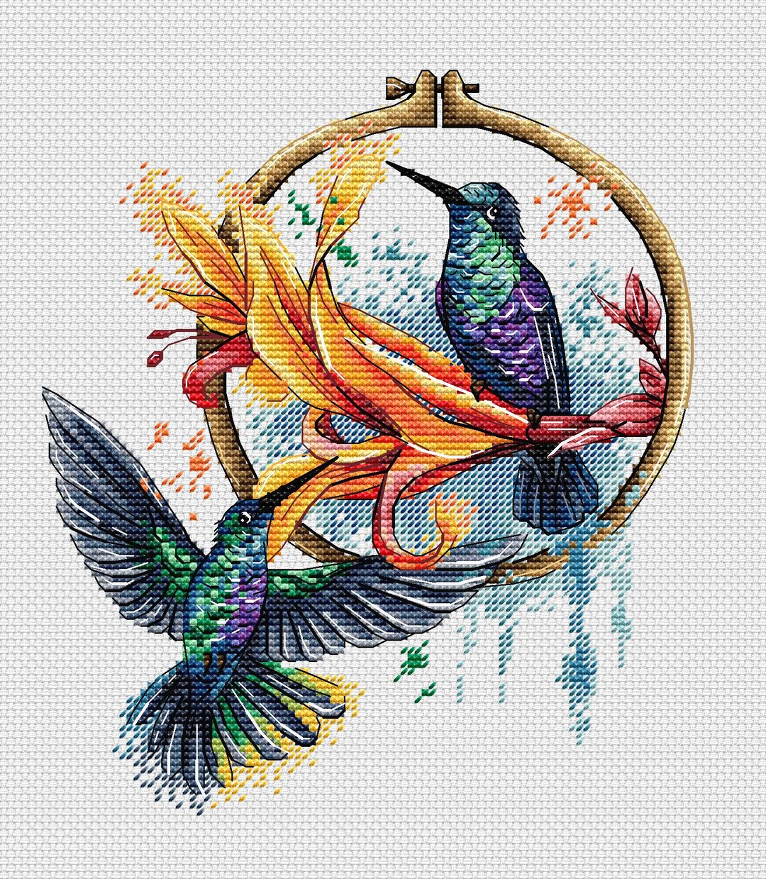 Hummingbirds in Hoop - PDF Cross Stitch Pattern - Tropical Birds of ...