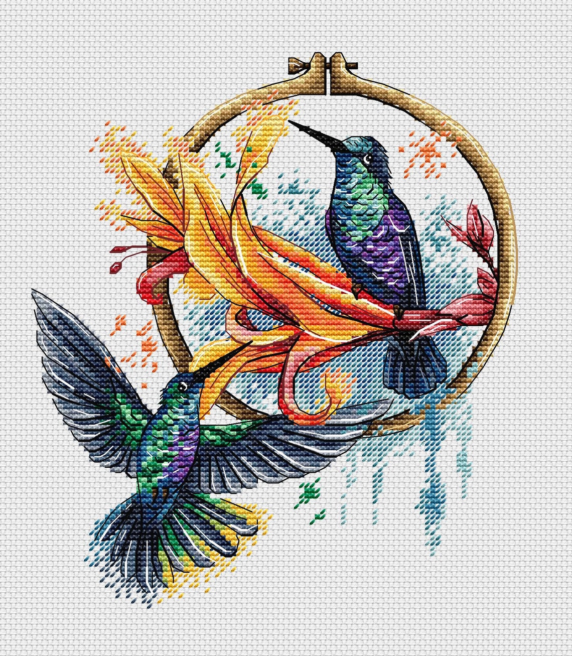 Hummingbirds in Hoop PDF Cross Stitch Pattern Tropical - Etsy