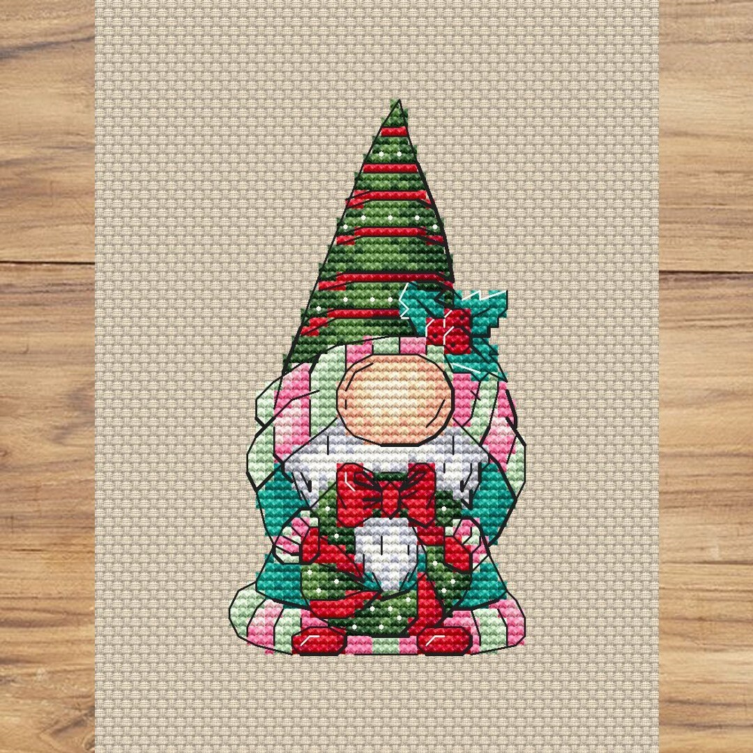 Christmas Gnome Santa PDF Cross Stitch Pattern - Gnome Cross Stitch ...