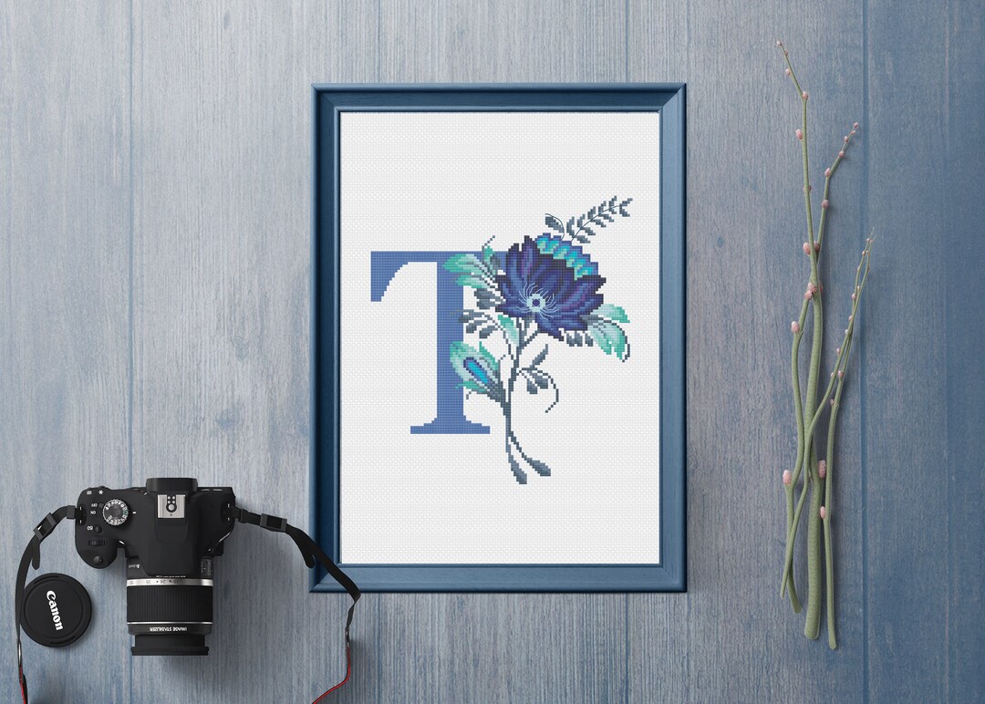Floral Letter T - Cross Stitch Monogram Pattern T - Folk Traditional ...