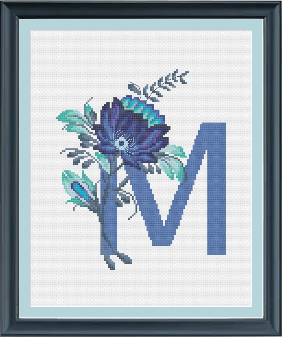 Floral Letter M - Cross Stitch Monogram Pattern M - Folk Traditional ...