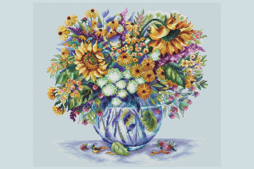 Sunflowers Bouquet PDF Cross Stitch Pattern - Yellow Flowers Counted ...