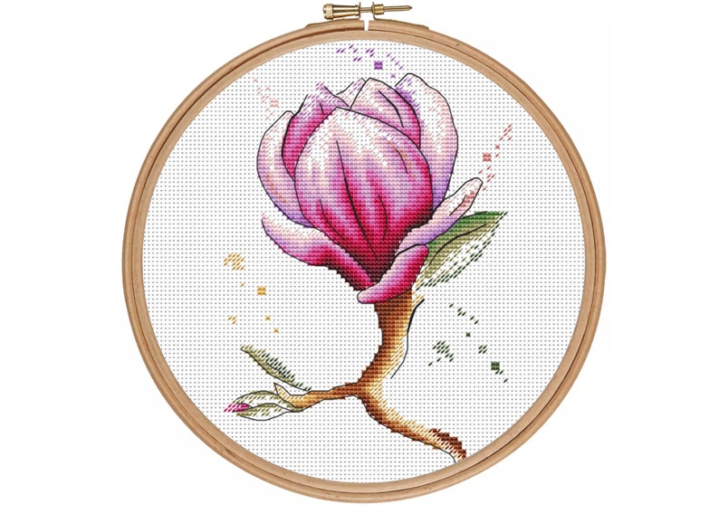 Magnolia Cross Stitch Pattern PDF - Watercolor Pink Flower - Etsy