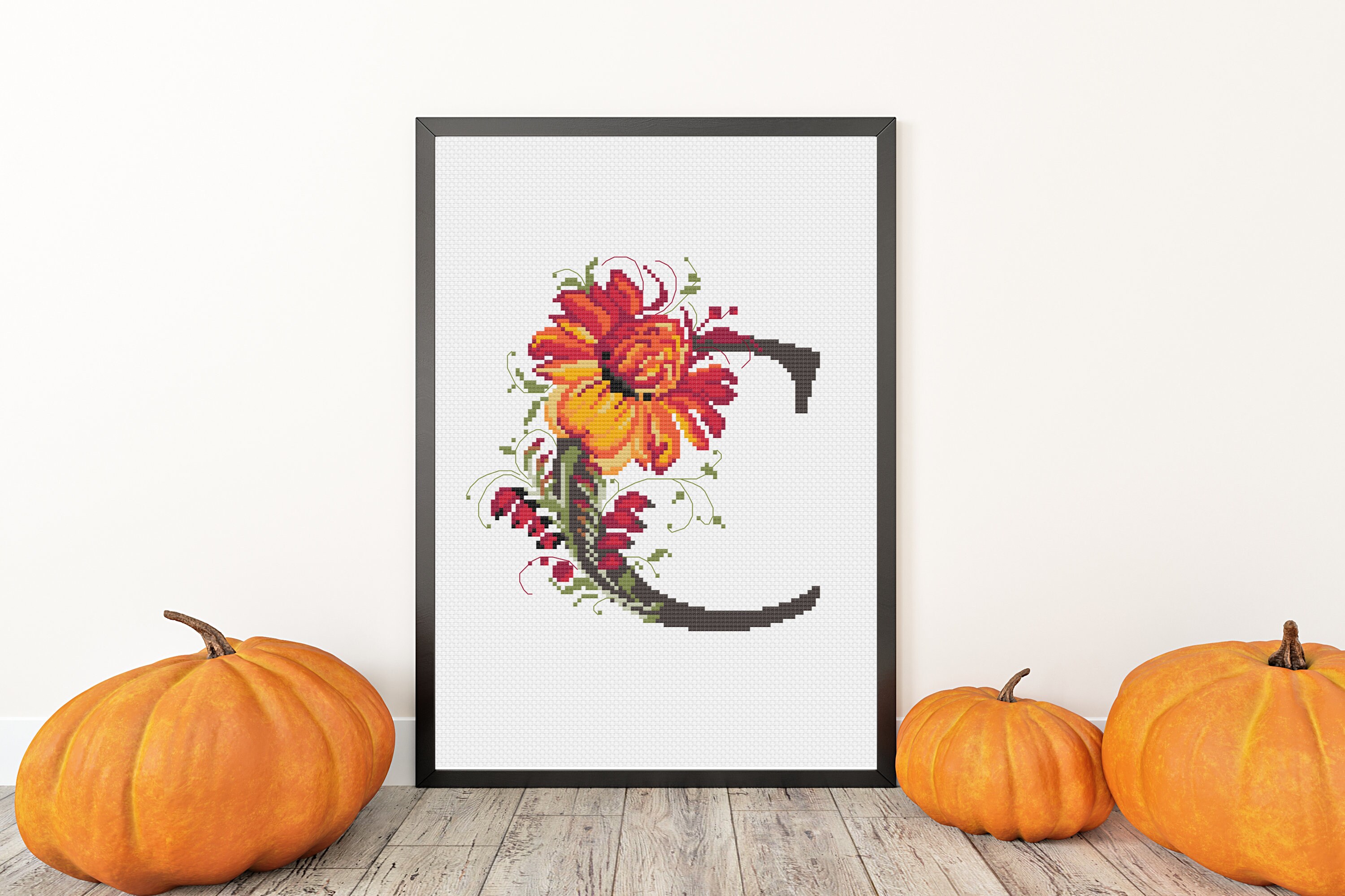 Floral Letter C Folk Cross Pdf Cross Stitch Pattern Flower | Etsy