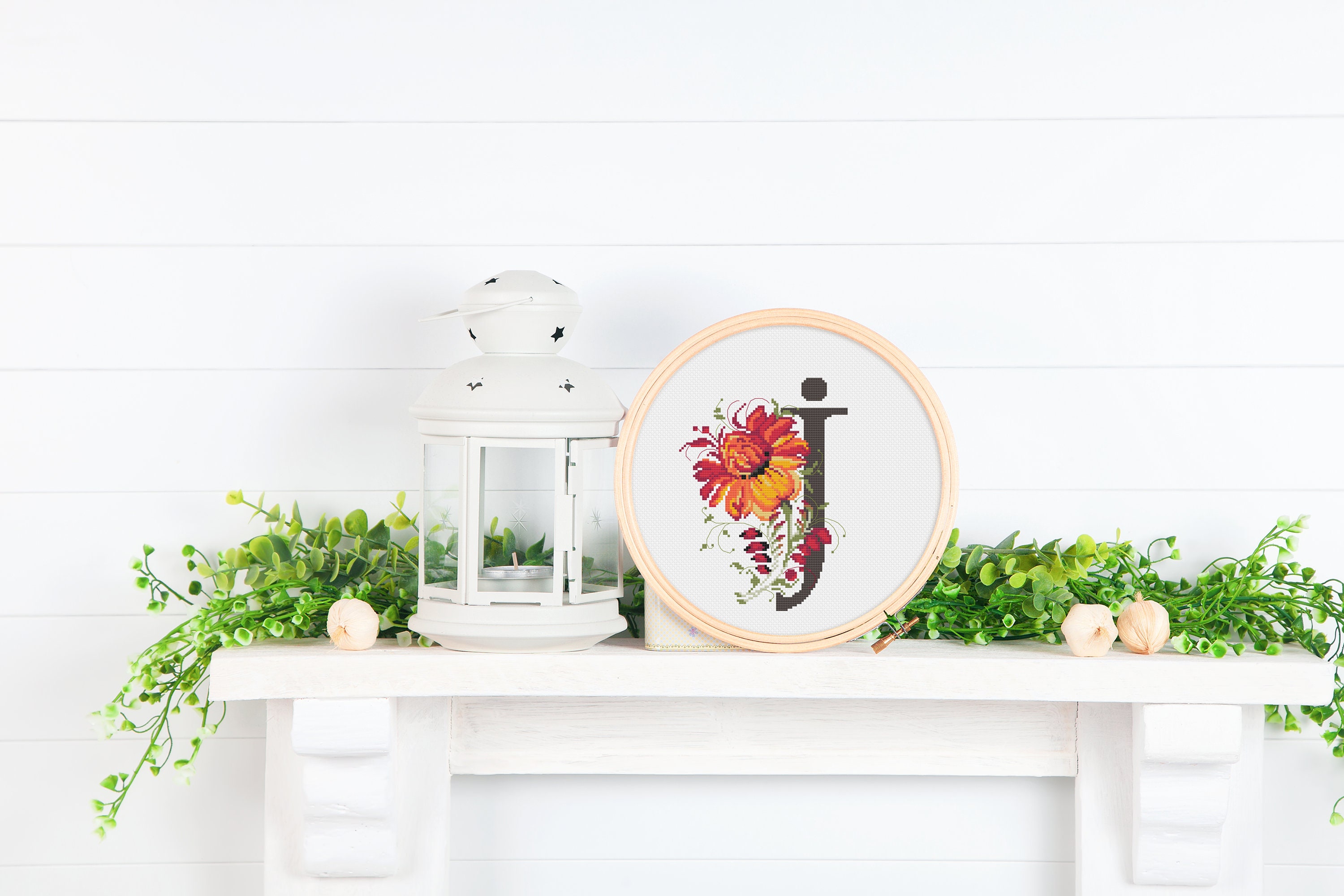 Floral Letter J Cross Stitch Monogram Pattern J Folk - Etsy