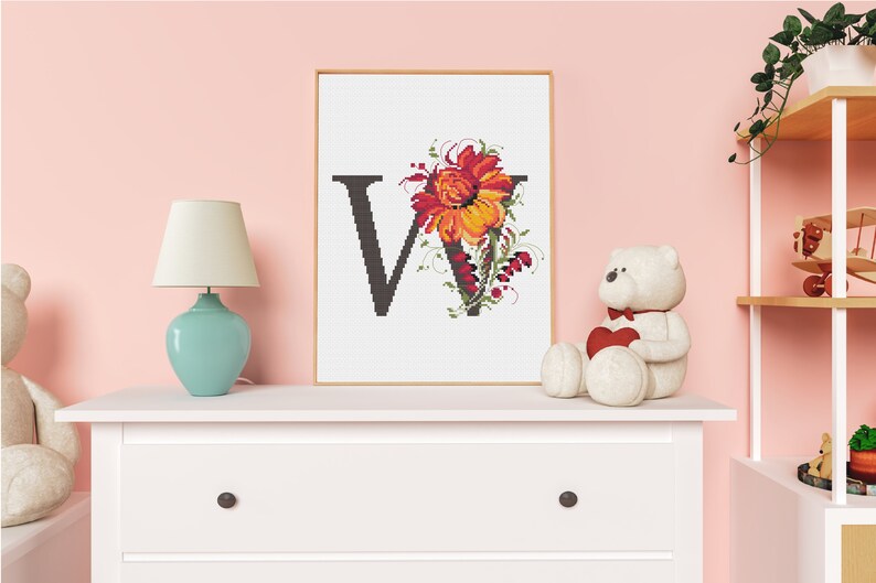 Floral Letter W - Cross Stitch Monogram Pattern W - Folk Traditional ...