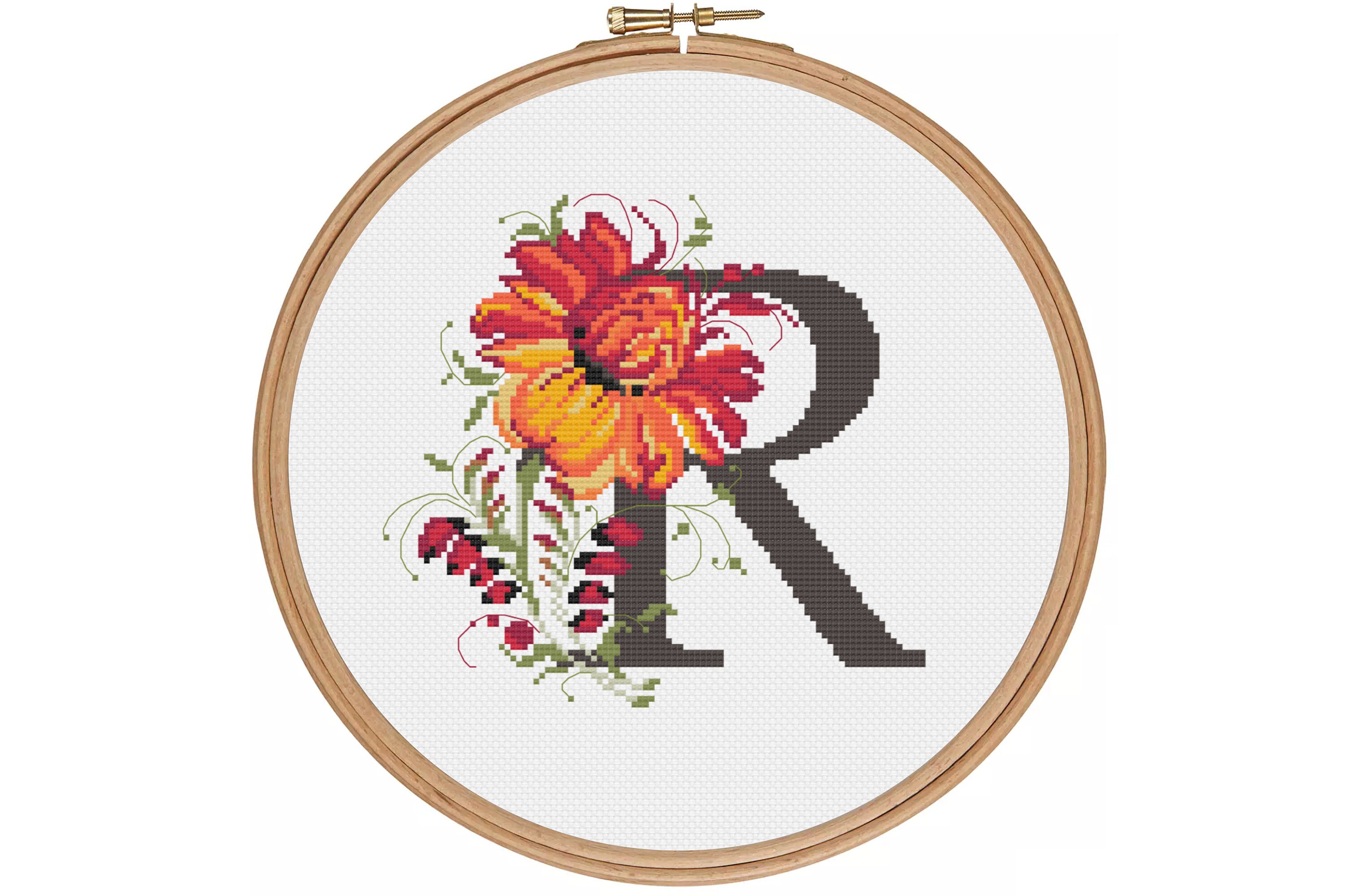 Floral Letter R - Cross Stitch Monogram Pattern R - Folk Traditional ...