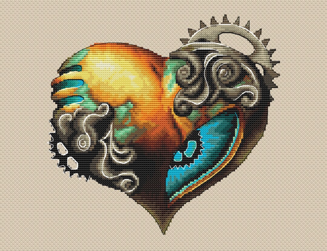 Steampunk Heart PDF Cross Stitch Pattern - Steampunk Love Counted ...