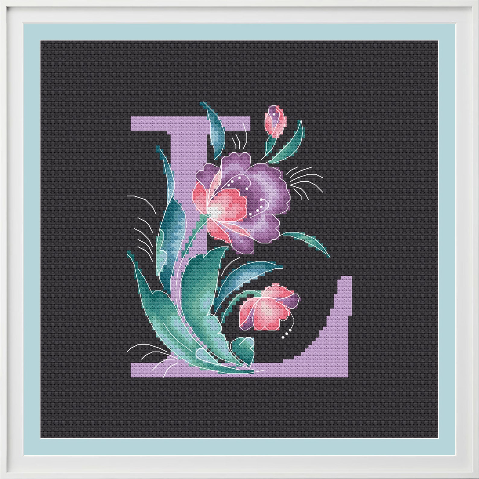 Floral Letter L Folk Pdf Cross Stitch Pattern Flower - Etsy