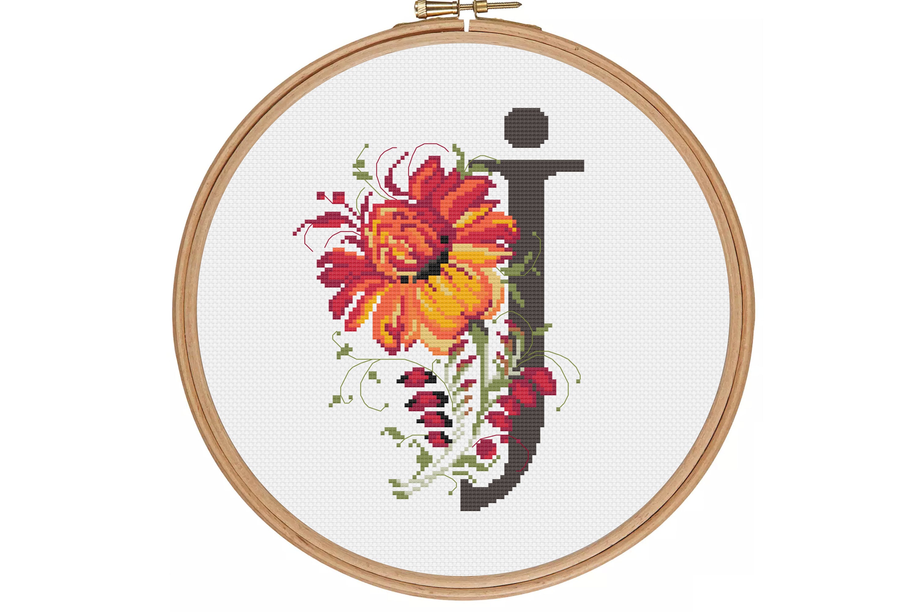 Floral Letter J Cross Stitch Monogram Pattern J Folk - Etsy