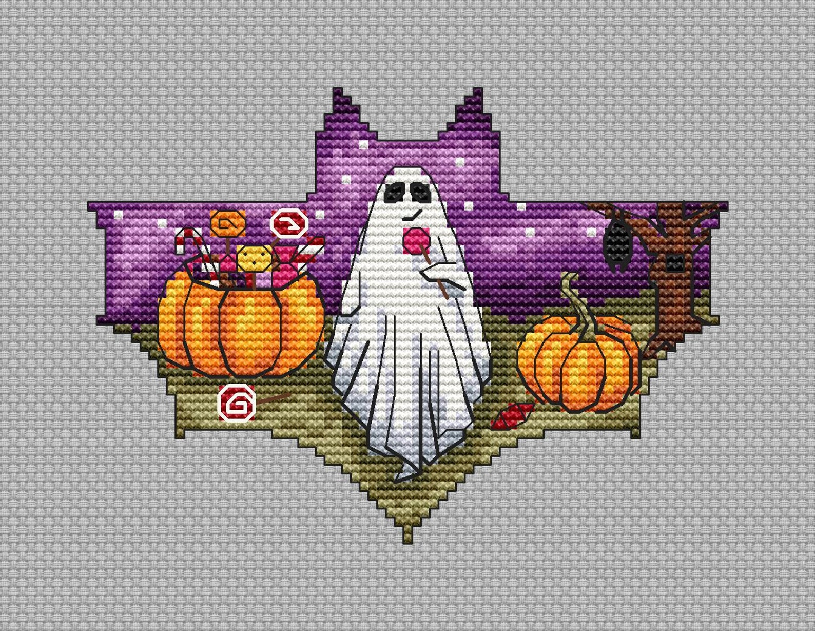 Halloween PDF Cross Stitch Pattern Cute Ghost Pumpkin - Etsy
