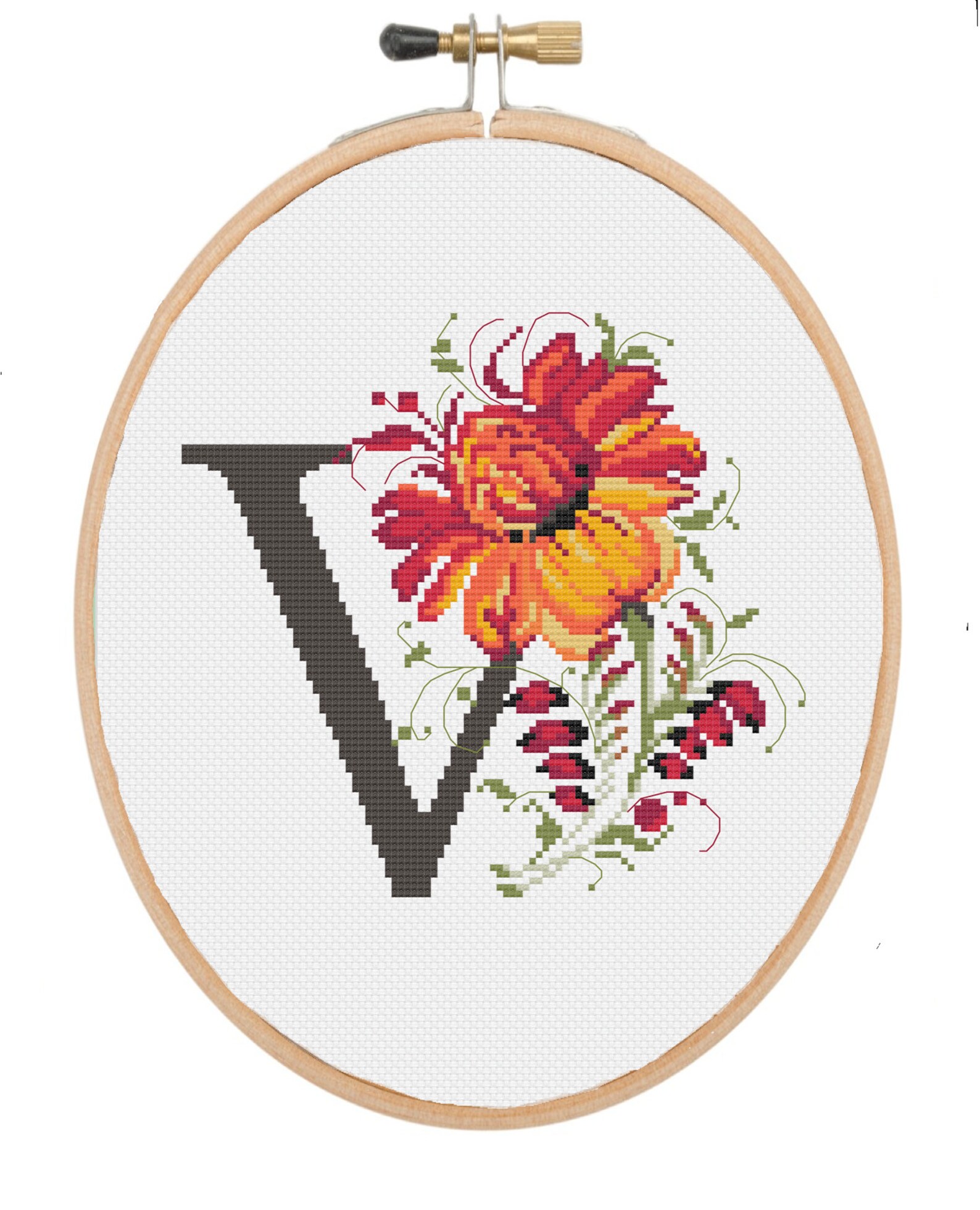 Floral Letter V Cross Stitch Monogram Pattern V Folk - Etsy