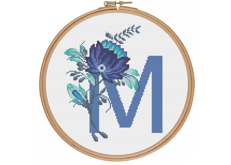 Floral Letter M Cross Stitch Monogram Pattern M Folk | Etsy