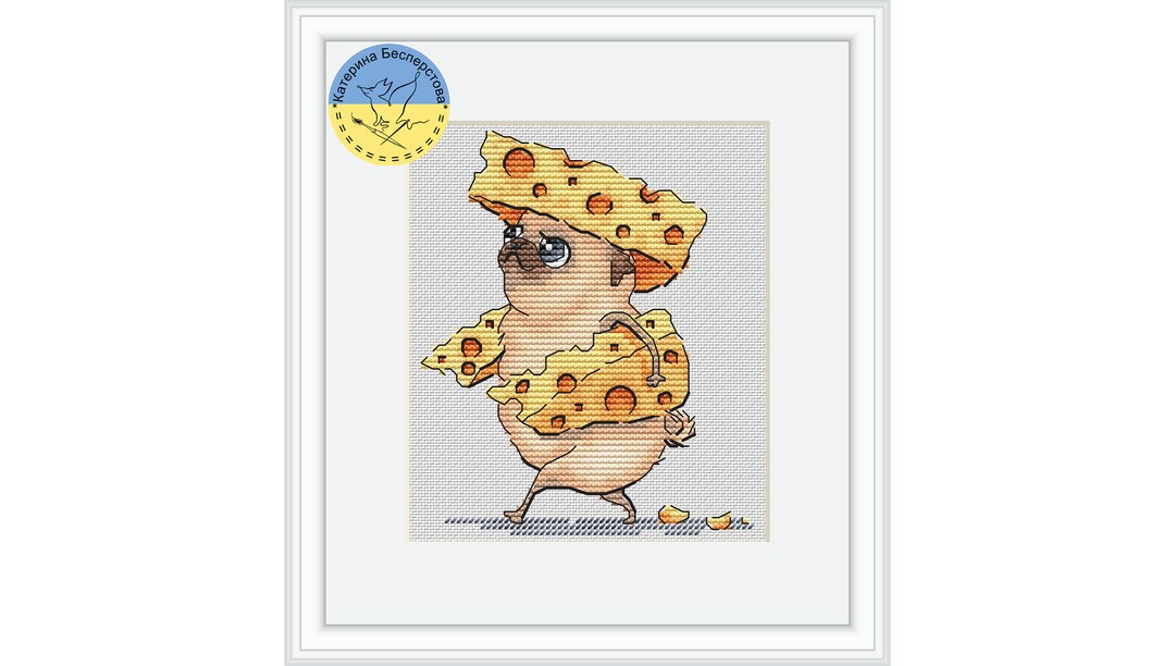 Pug and Cheese - PDF Cross Stitch Pattern Pug and Cheese - Dog Lover ...