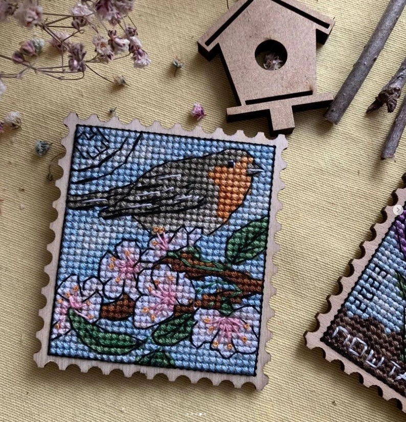 Robin Bird Post Stamp PDF Cross Stitch Pattern - Bird Embroidery Chart ...