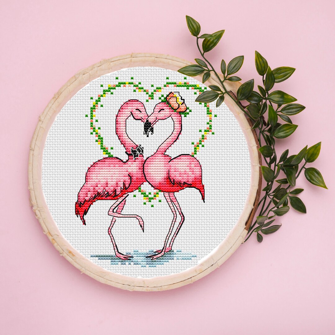 Flamingos in Love - PDF Cross Stitch Pattern - Flamingos Counted Cross ...