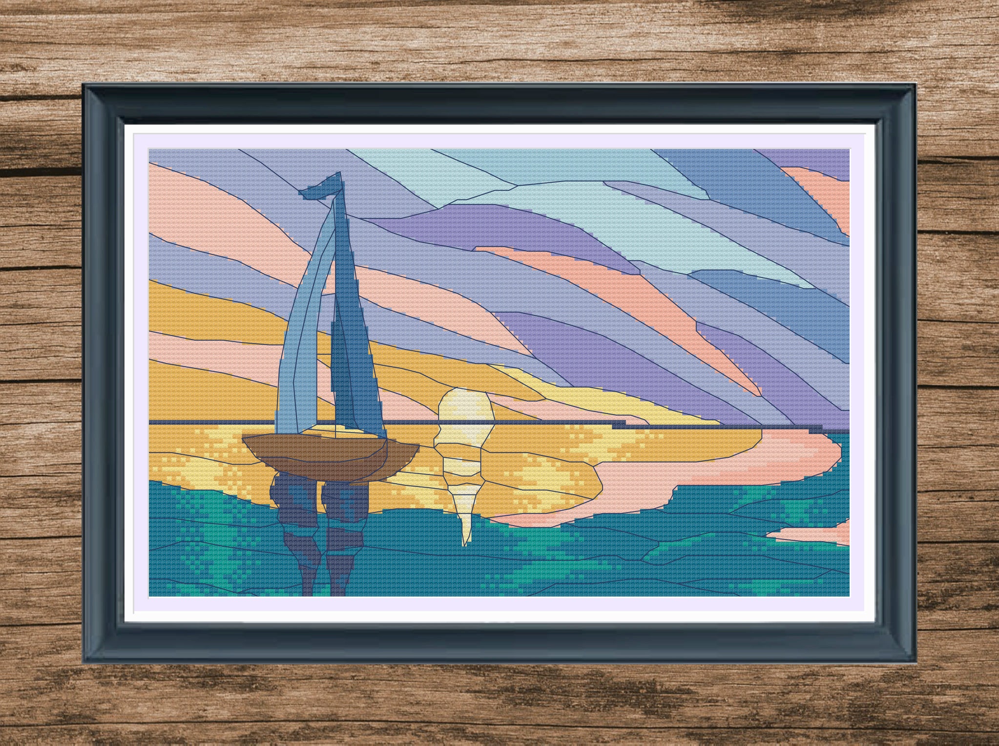 Sunrise Ship - Stained Glass Style - Seascape - PDF Pattern - Cross ...