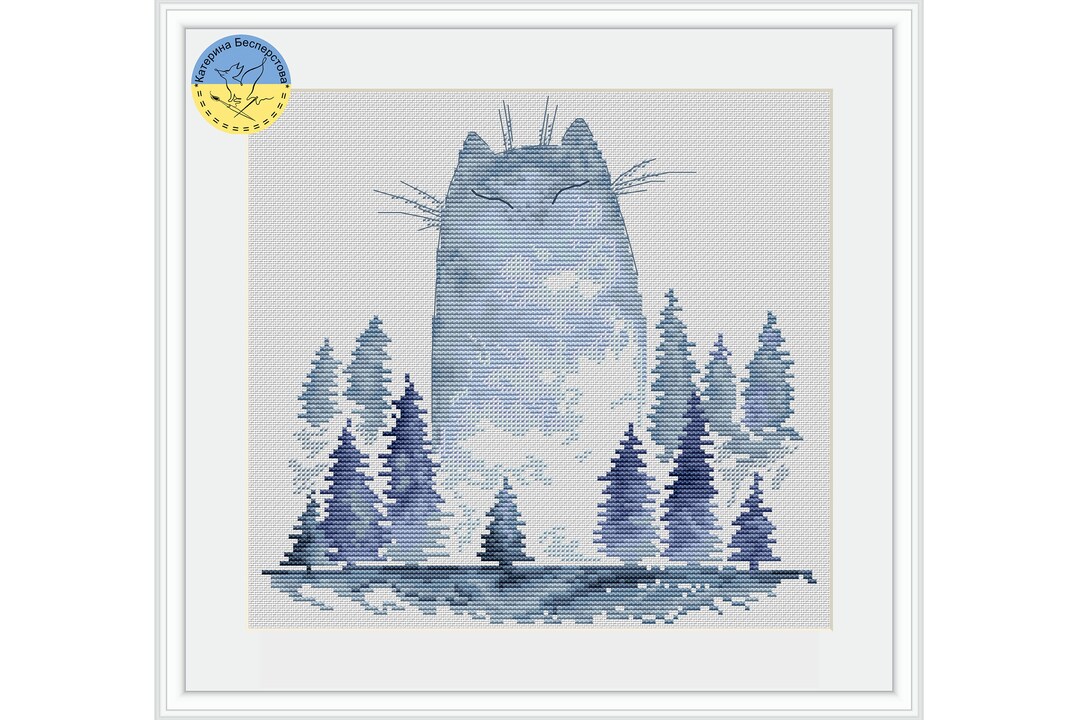 Cat in a Fog Forest With PDF Cross Stitch Pattern - Cute Cat Cross ...