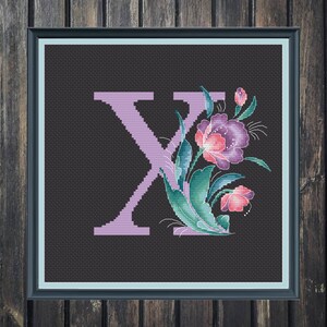 Floral Letter X - Folk Pdf Cross Stitch Pattern - Flower Monogram ...