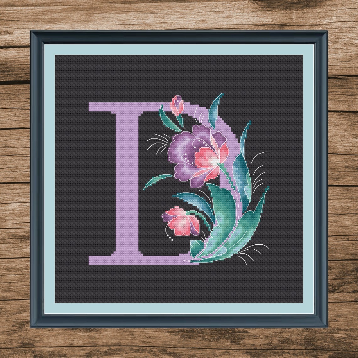 Floral Letter D - Folk Pdf Cross Stitch Pattern - Flower Monogram ...