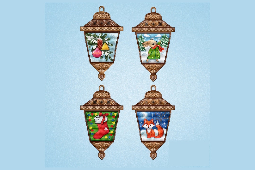 SET OF 4: Christmas Lantern PDF Cross Stitch Pattern - Winter Lights ...