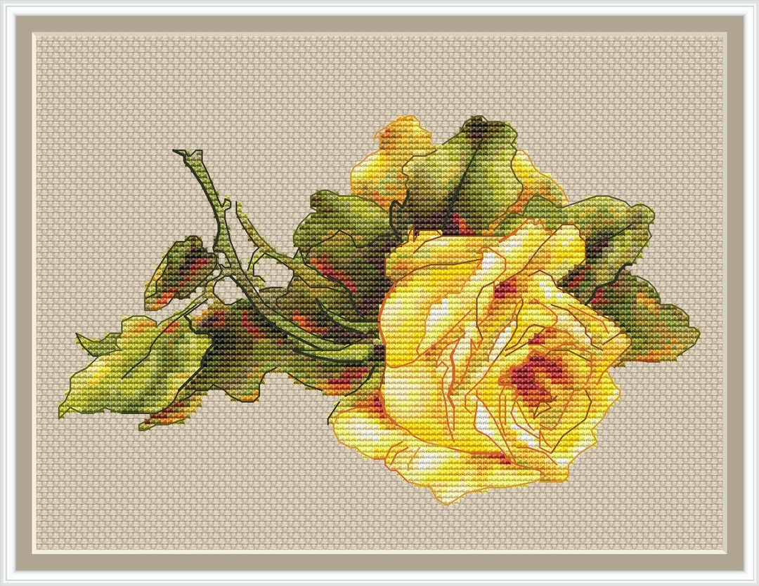 Sunny Yellow Rose Cross Stitch Pattern - PDF Cross Stitch Yellow Flower ...
