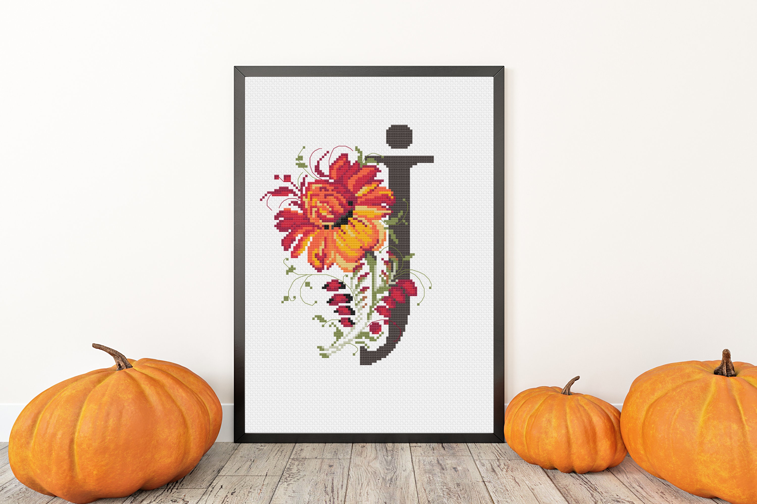 Floral Letter J Cross Stitch Monogram Pattern J Folk - Etsy