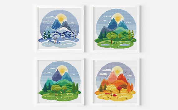 Four Seasons Landscape PDF Cross Stitch Pattern 4 Seasons - Etsy
