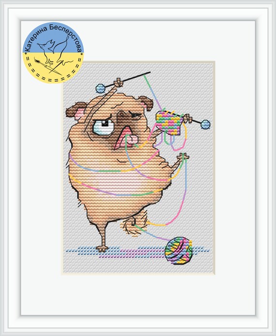 Pug Bag of Nervus PDF Cross Stitch Pattern Pug & Knitting - Etsy