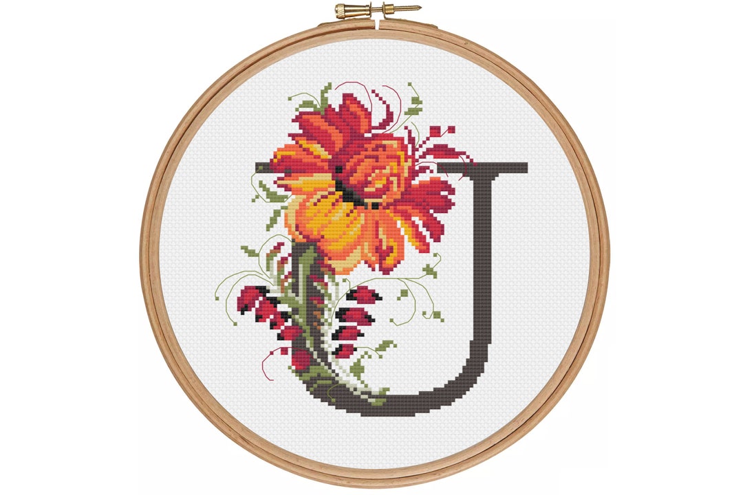 Floral Letter U - Cross Stitch Monogram Pattern U - Folk Traditional ...