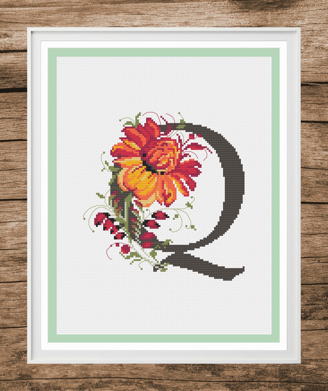 Floral Letter Q Cross Stitch Monogram Pattern Q Folk - Etsy