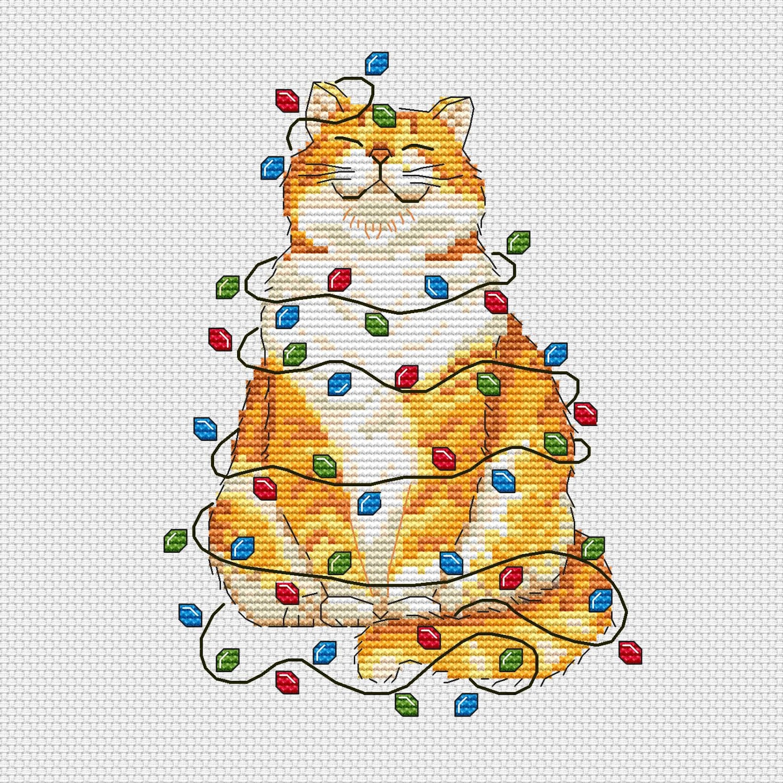 Christmas Cat With Lights PDF Cross Stitch Pattern Ginger - Etsy