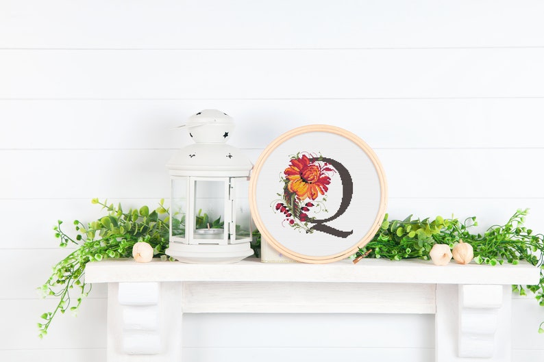 Floral Letter Q Cross Stitch Monogram Pattern Q Folk - Etsy