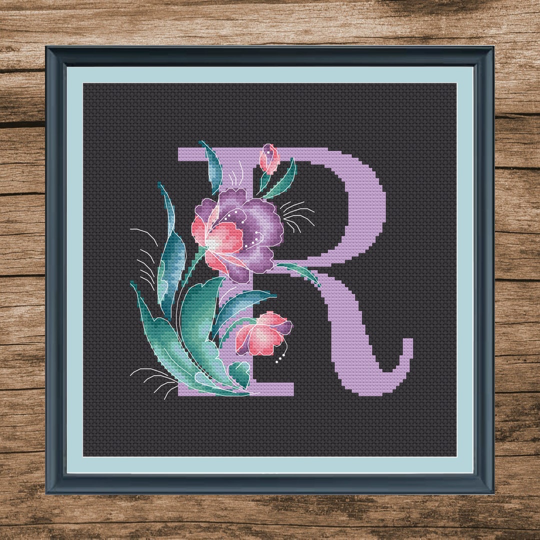 Floral Letter R - Folk Pdf Cross Stitch Pattern - Flower Monogram ...