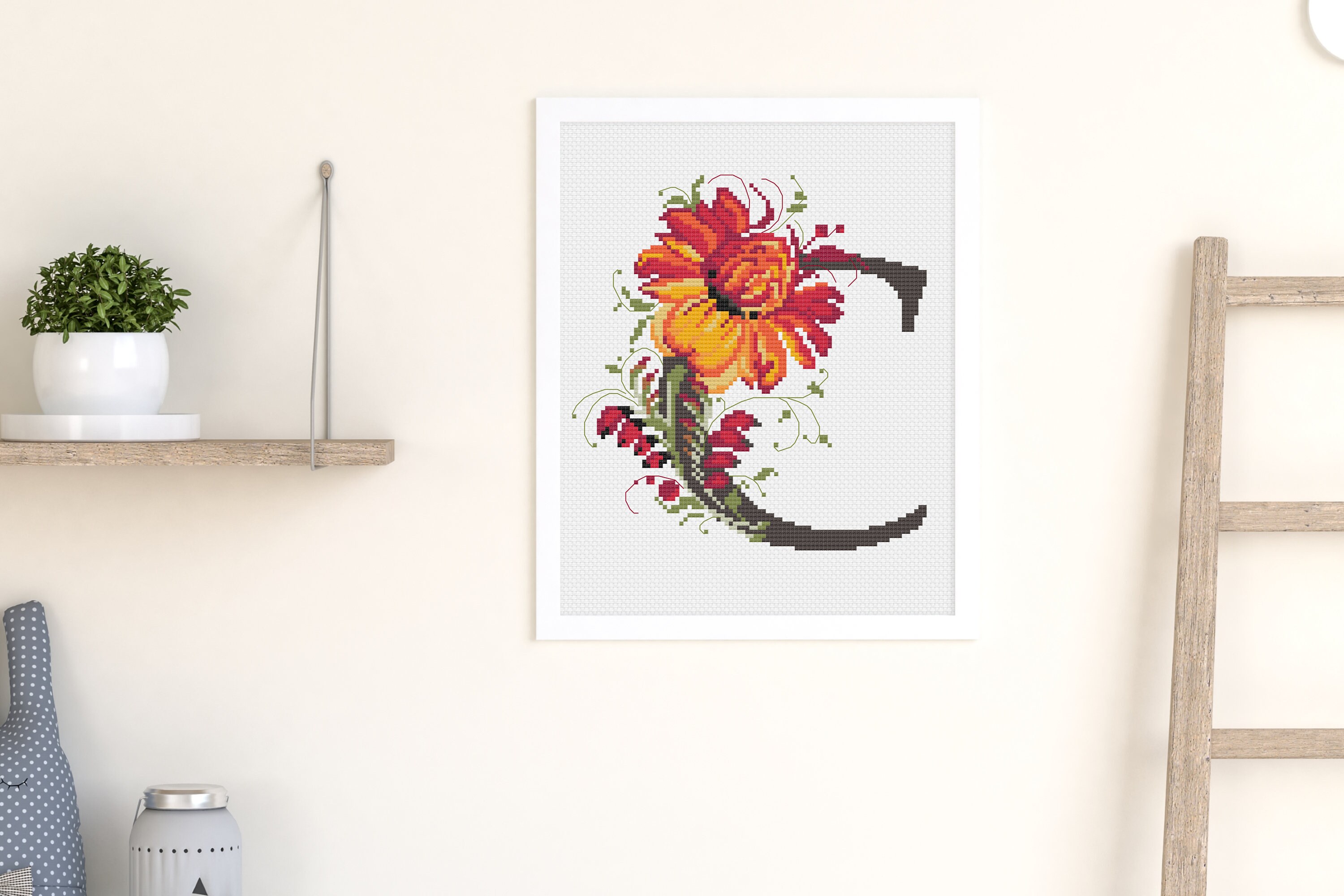 Floral Letter C Folk Cross Pdf Cross Stitch Pattern Flower | Etsy