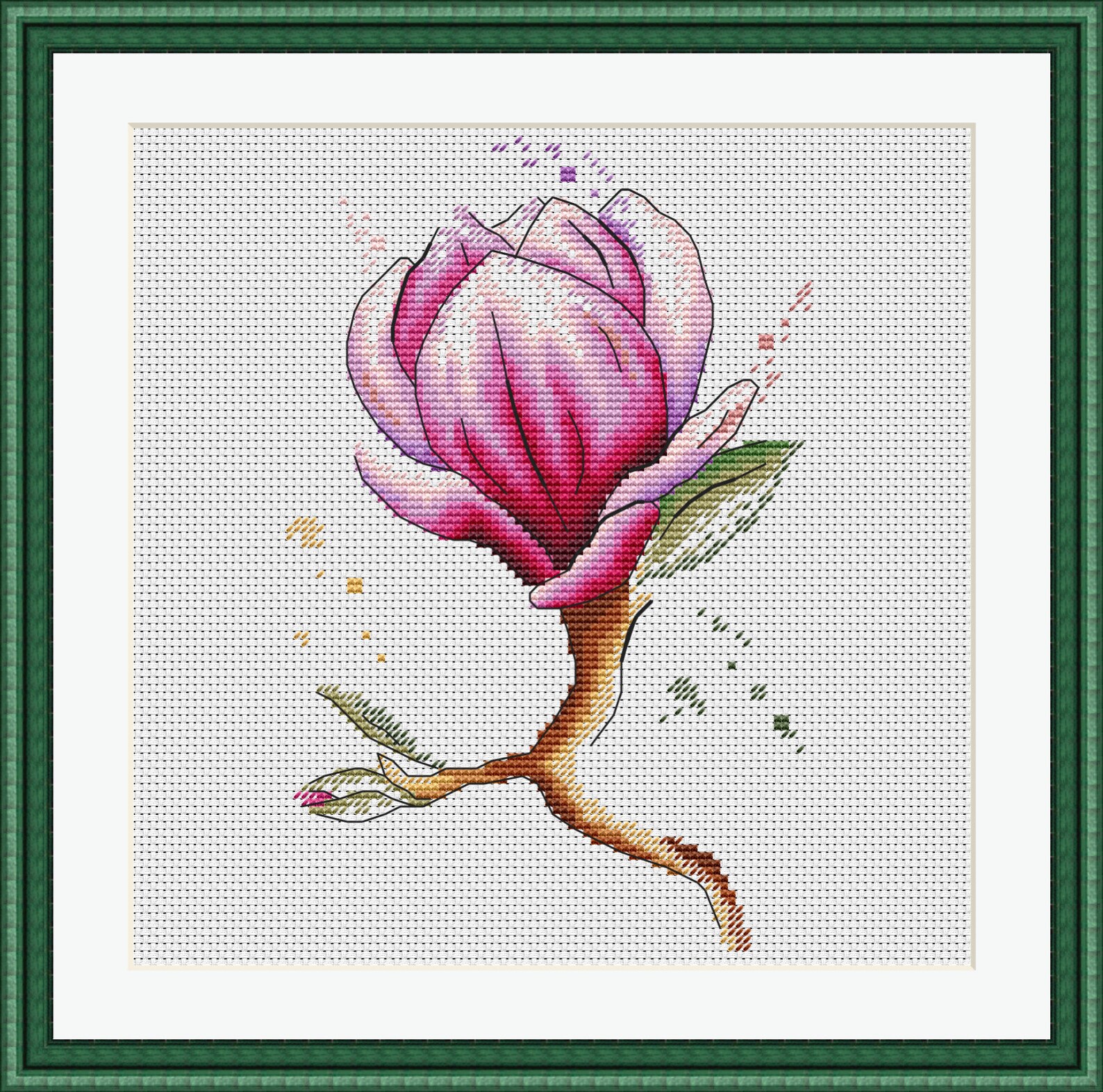 Magnolia Cross Stitch Pattern PDF - Watercolor Pink Flower - Etsy