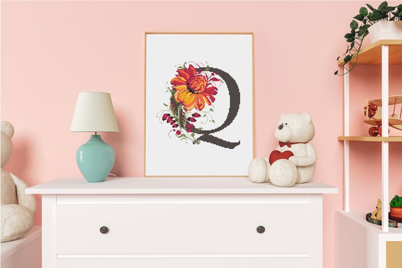 Floral Letter Q Cross Stitch Monogram Pattern Q Folk - Etsy