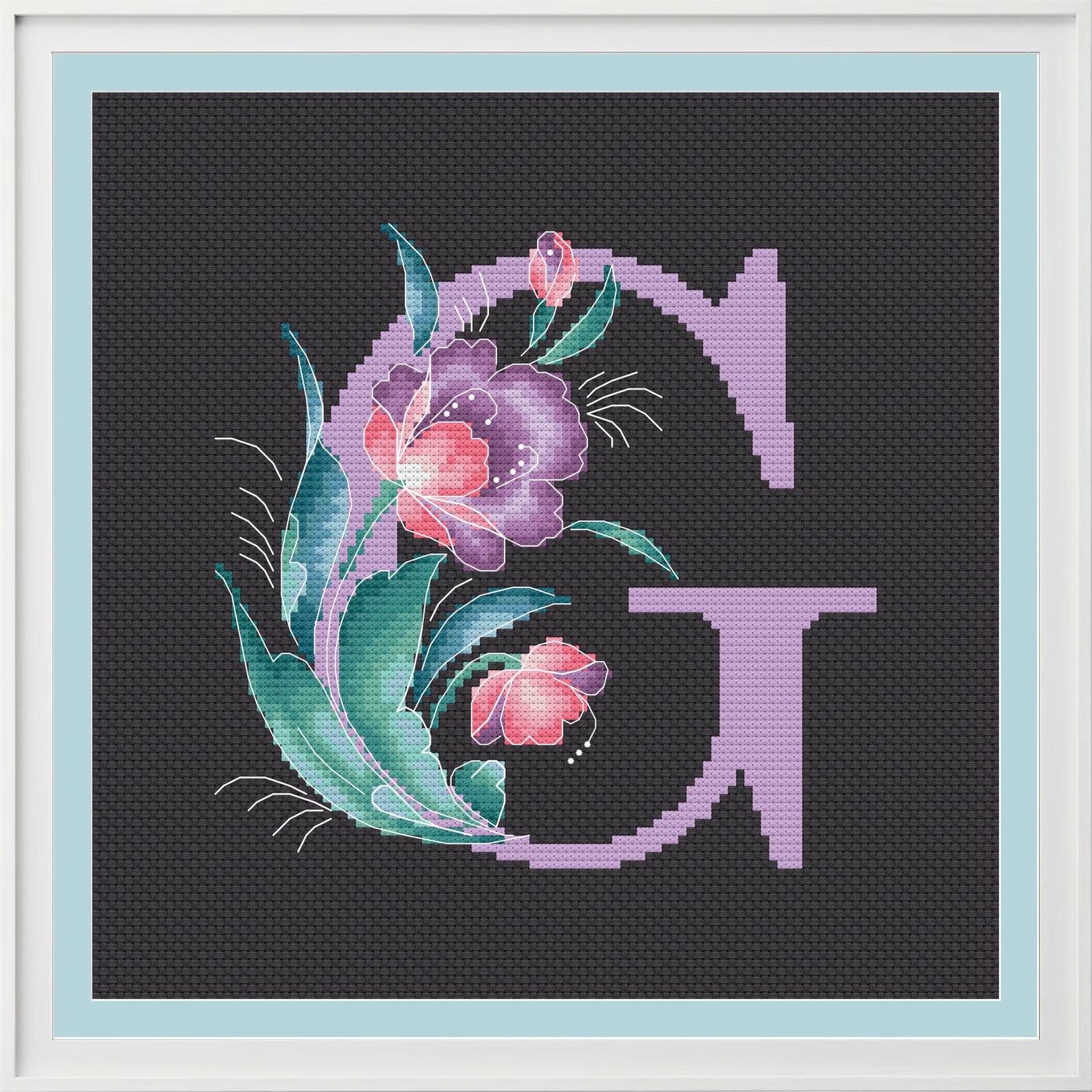 Floral letter G Folk pdf cross stitch pattern Flower | Etsy
