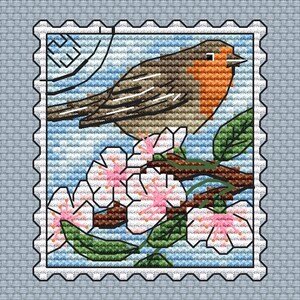 Robin Bird Post Stamp PDF Cross Stitch Pattern - Bird Embroidery Chart ...