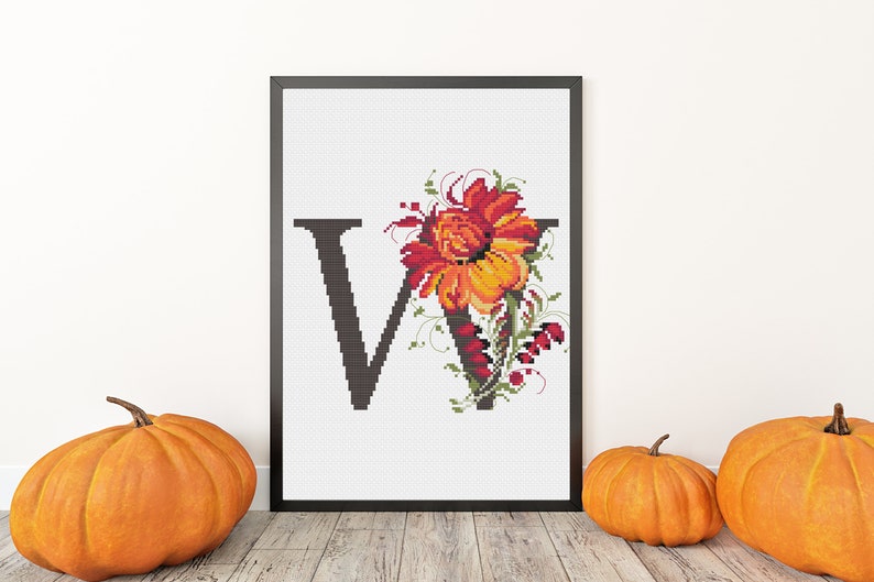 Floral Letter W - Cross Stitch Monogram Pattern W - Folk Traditional ...