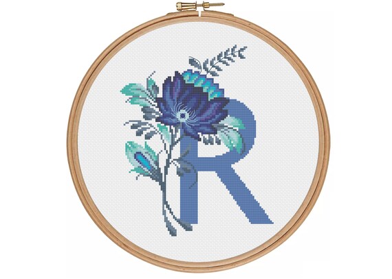 Blue Flower monogram counted cross stitch chart Cross stitch Monogram ...