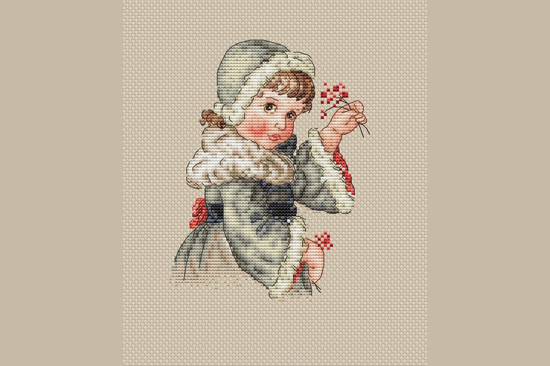 Winter Retro Little Girl PDF Cross Stitch Patterns - Girl With Viburnum ...