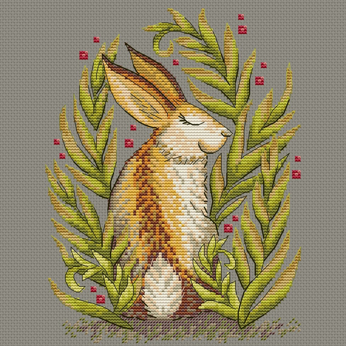 Forest Hare PDF Cross Stitch Pattern Cute Bunny in Grass - Etsy