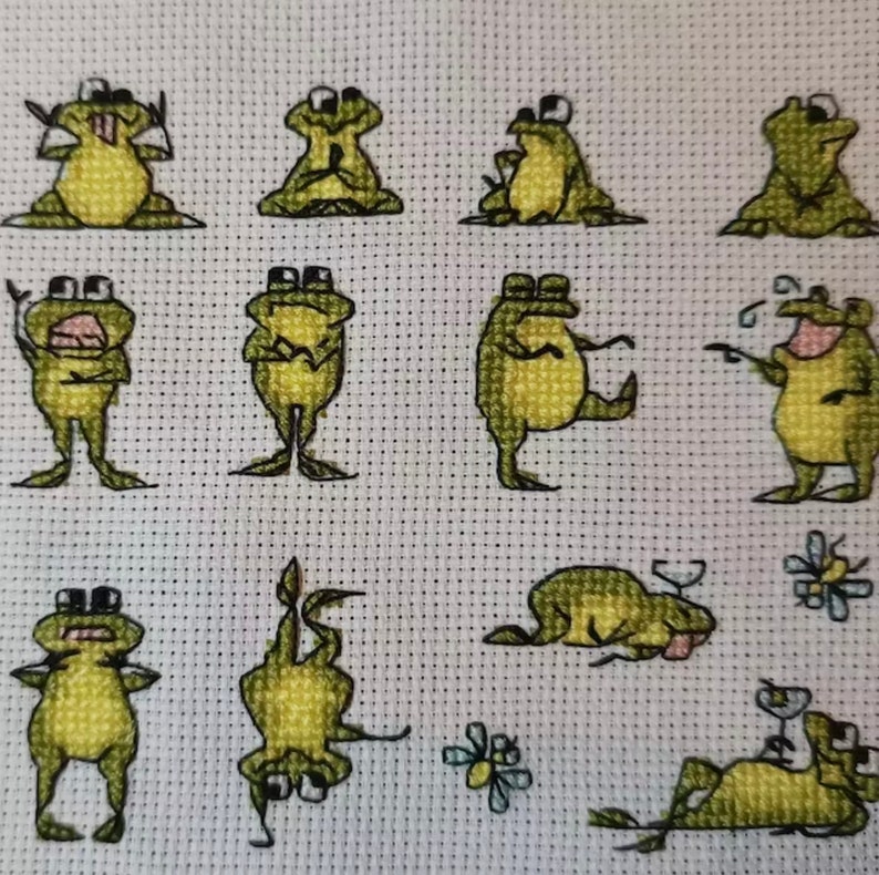 Funny Frogs PDF Cross Stitch Patterns Frog Yoga Counted - Etsy