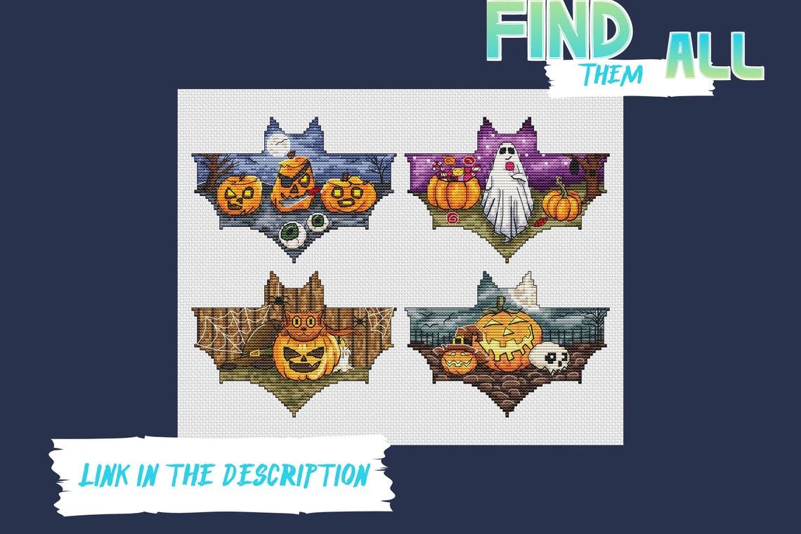 Halloween PDF Cross Stitch Pattern Cute Ghost Pumpkin - Etsy