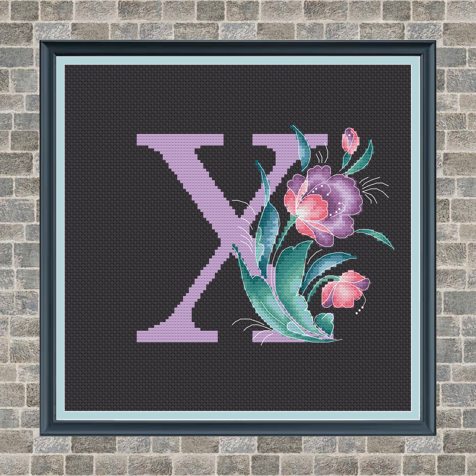Floral Letter X - Folk Pdf Cross Stitch Pattern - Flower Monogram ...